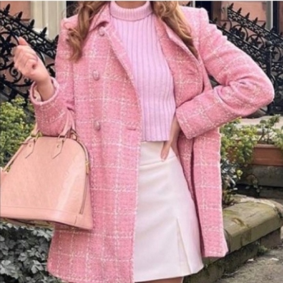 Zara | Jackets & Coats | Nwt Zara Chanel Style Textured Tweed Pink Long ...
